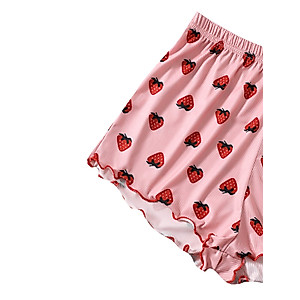 SweatyRocks Women's Summer Strawberry Print Cami Top and Shorts Sleepwear Pajamas Set Strawberry Pink S