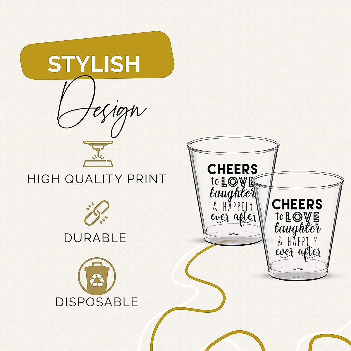 Cheers To Love Laughter and Happily Ever After Shot Glass - 100 PCS Disposable Shot Glasses 2oz - Wedding Shot Glasses, Perfect Wedding Favors For Guests, Bridal Party Shot Glasses