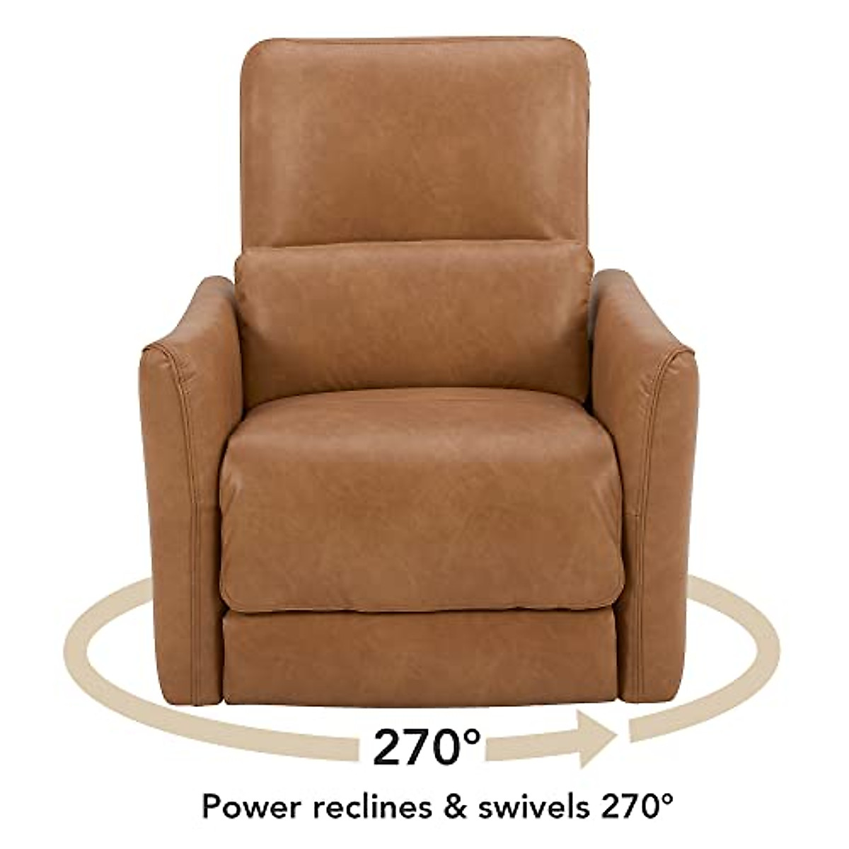 CHITA Power Recliner Swivel Glider, Upholstered Faux Leather Living Room Reclining Sofa Chair with Lumbar Support, Cognac Brown