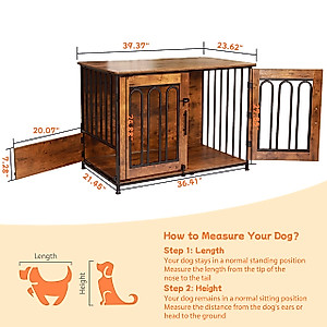 Dog Crate Furniture, 39.37" Double Doors Wooden Dog Kennel End Table, Indoor Dog House End Table Furniture Style for Small/Medium/Large Dogs Anti-Chew Crate,Retro Brown