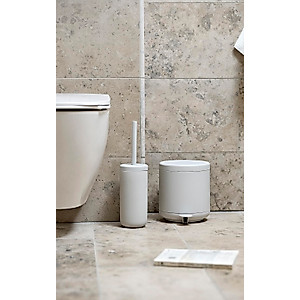 ZONE DENMARK Ume Bathroom Trash Bin, Cosmetic Bin, Waste Bin for Bathroom, Pedal Bin with Lid, Soft Grey (Grey), Diameter 7", Height 8", 4.2 litres,