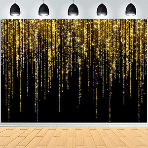 ASOONYUM 84"x60" Gold Glitter Backdrop Golden Black Birthday Party Background for Photography Women Men GIirl Sweet 16th 18th 40th Baby Shower Happy Birthday Banner Kids Portraits Photo Props