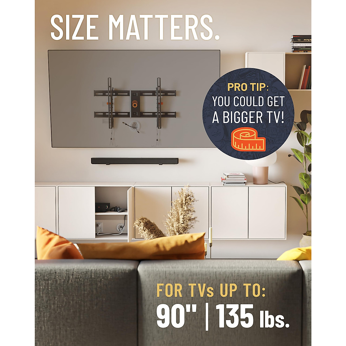 ECHOGEAR Wall Mount TV Bracket for TVs Up to 90" - Low Profile Design Tilts to Eliminate Glare - Includes Drilling Template & Can Be Leveled After Install - UL Listed for Safety