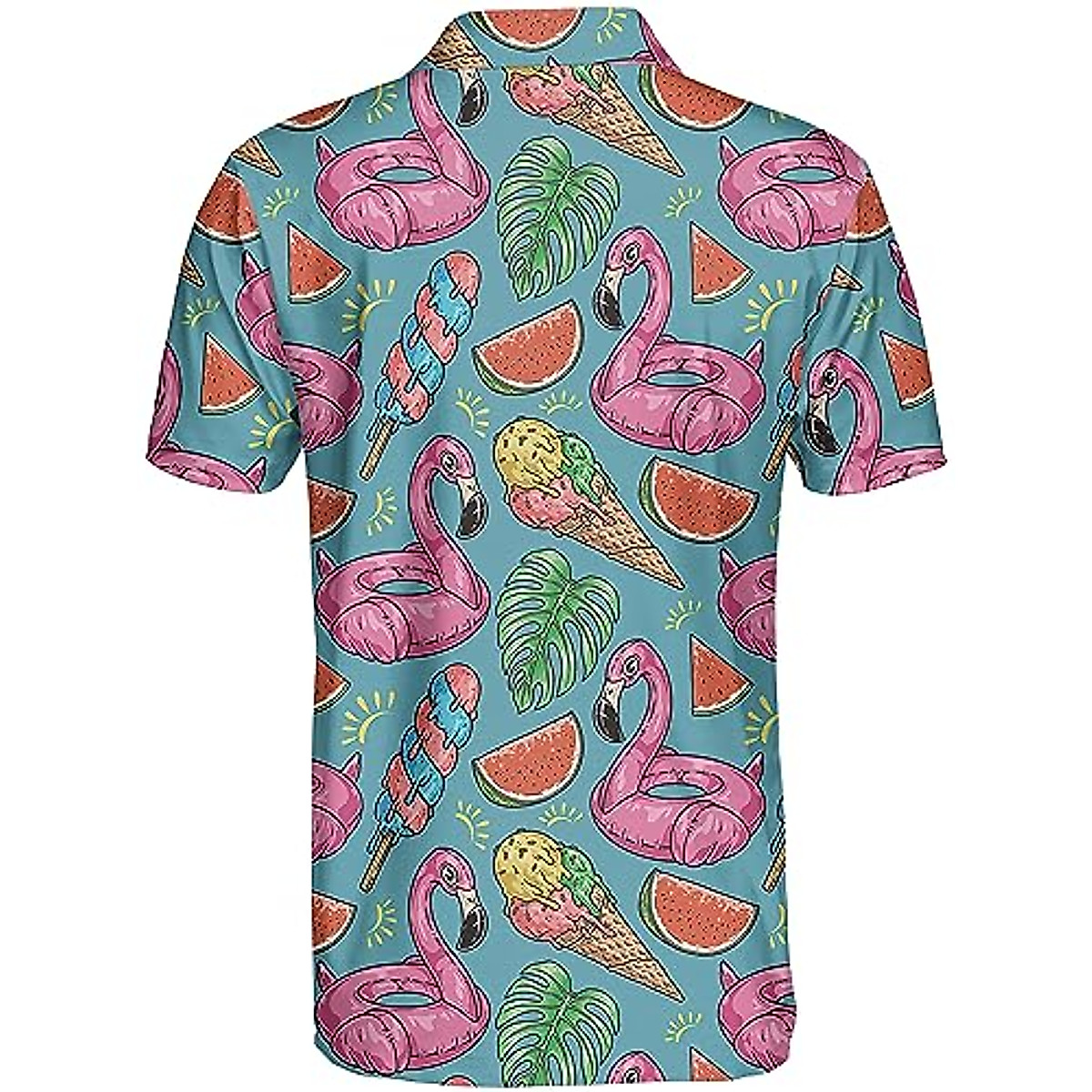 Rhodias Flamingo Shirt Flamingo Golf Shirt Floral Golf Shirts for Men Hawaiian Golf Blue Shirt Pink Ice Cream Watermelon