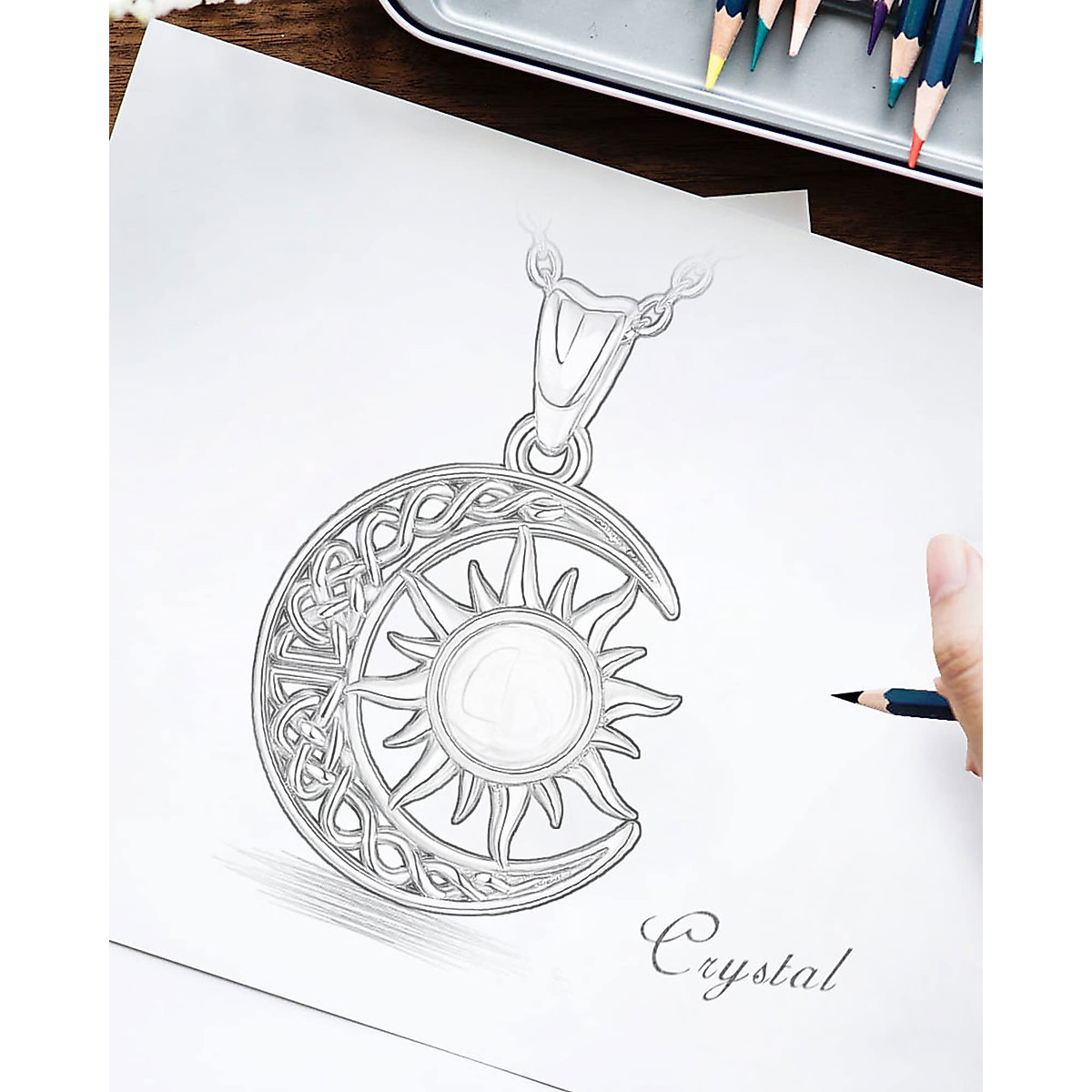 CELESTIA Moon Necklaces for Women Sterling Silver Sun and Moon Pendant Moonstone Jewelry Crescent Moon Gifts for Mother Daughter Sister Wife - 18 Inch Chain