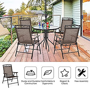 SILKYDRY Set of 4 Folding Patio Chairs, Portable Porch Chairs w/Armrests & Metal Frame, 4-Pack Patio Dining Chairs Outdoor Furniture for Beach, Backyard, Balcony, Deck & Garden (4 pcs, Brown)