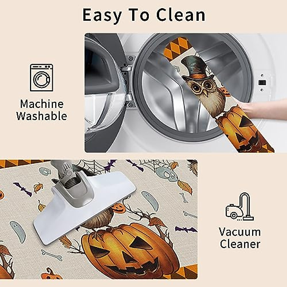 Halloween Punmkin Ghost Owl Diamond Textured Retro Kitchen Mat Set of 2,Anti-Fatigue Kitchen Rugs,Waterproof Non-Slipping Kitchen Mat for Floor, Durable Kitchen Rugs and Mats for Kitchen & Laundry
