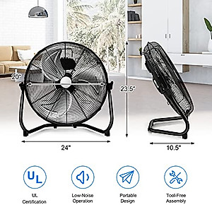 Tangkula 20" High Velocity Floor Fan, 3 Speed Fan w/Portable Handle, Adjustable Tilt Angle, Heavy-duty Metal Commercial & Residential Fan, Home & Industrial Fan for Garage Workshop Warehouse
