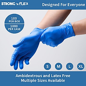 STRONG 'n FLEX 4.5-mil Disposable Blue Nitrile Gloves – Extra Durable & Comfortable, Food Safe, Ideal for Cleaning & All Household Needs – 100pcs - XL