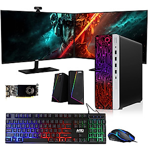 HP G3 Gaming Desktop PC, Intel Core i7 6th Gen, AMD RX 550 Graphics, 32GB RAM, 240GB SSD + 1TB HDD, MTG 27 Inch Dual Monitor, RGB Keyboard Mouse, Speaker, Webcam, Win 10 Pro (Renewed)