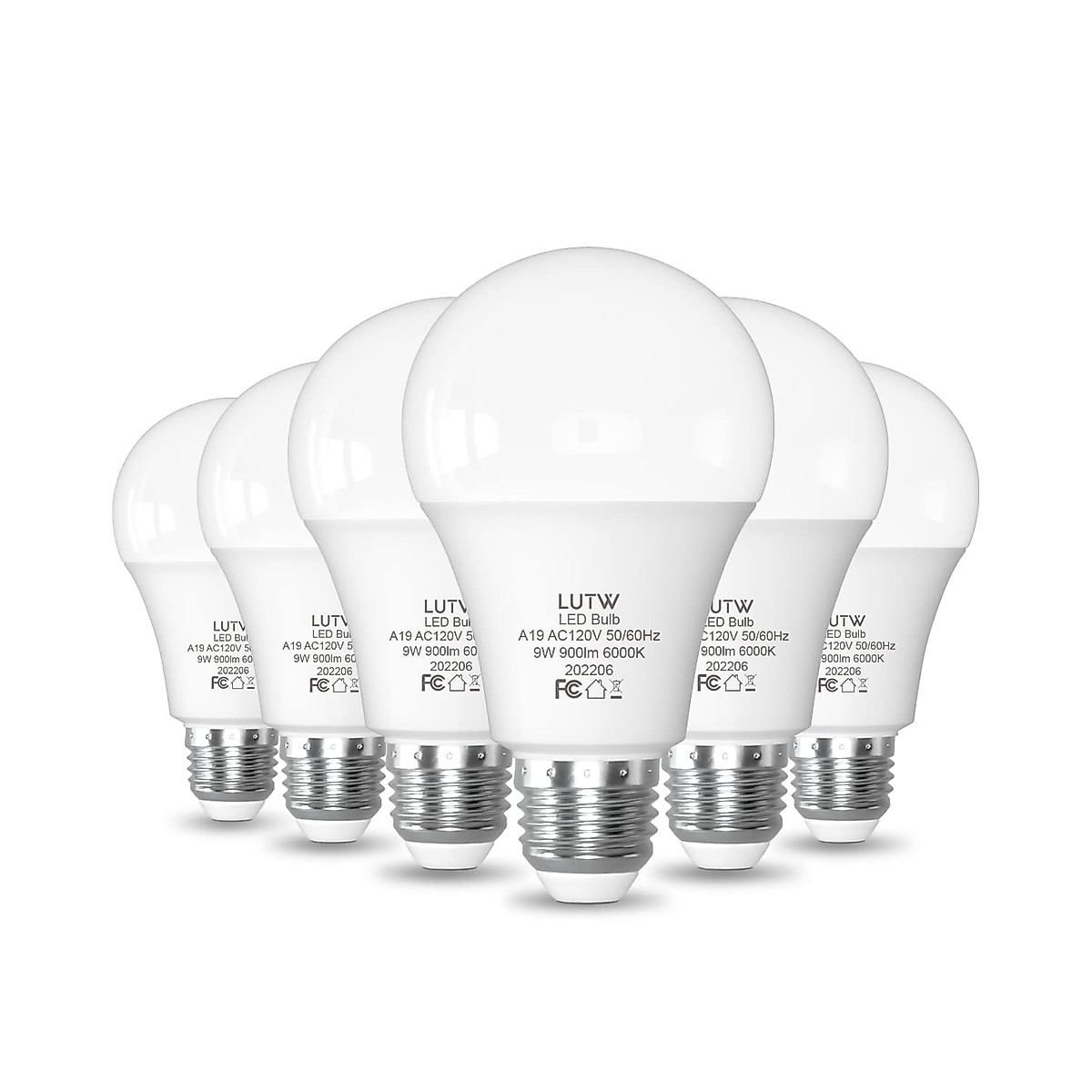 LUTW LED Light Bulbs 60 Watts Equivalent, 900 Lumen Standard LED Bulb, 9W E26 Base Cool White 6000K Non-Dimmable, Perfect for Bedroom and Living Room Lighting, 6 Pack