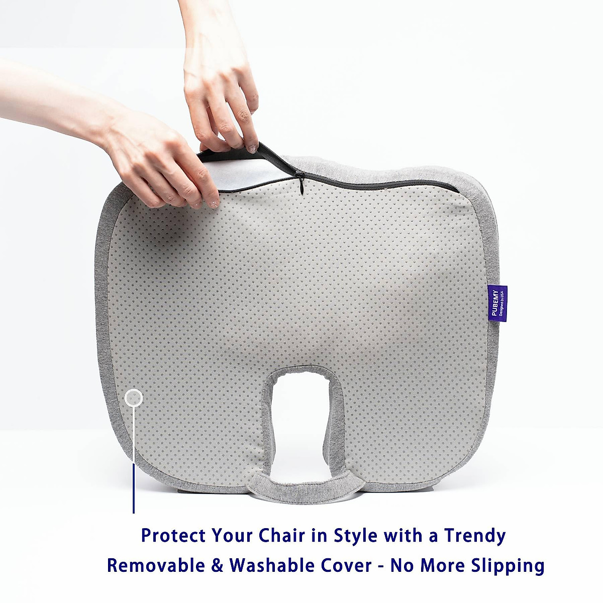 Pubemy Gel Infused High Dense Memory Foam Seat Cushions for Office Chair, Car, Wheelchair-Coccyx Seat Cushion for Tailbone Pain Pressure Relief (Light Grey)