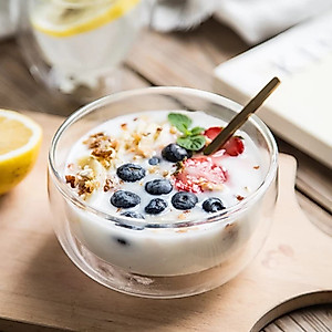 GracesDawn high temperature resistant double layer glass bowl borosilicate heat-resistant glass tableware transparent fruit salad bowl (800ml（27OZ）)