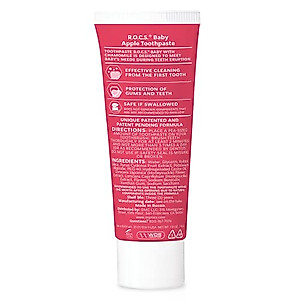R.O.C.S. Baby Toothpaste - Soft Protective Formula for Teeth and Gums - for Babies and Toddlers 0-3 Years Old - Safe to Swallow - Natural, No Fluoride or Sulfate (Apple, Pack of 3)