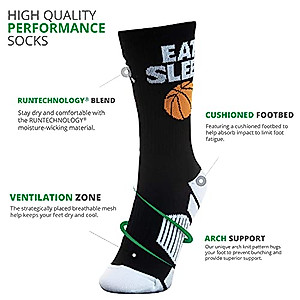 ChalkTalkSPORTS Basketball Adult Athletic Mid-Calf Woven Socks | Eat Sleep Basketball | Black