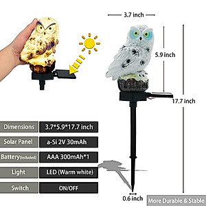 2 Packs White Owl Solar Lights Outdoor Garden Decorations Waterproof Solar Powered Landscape Lighting Owl Decor to Scare Birds Away Lawn Ornaments Yard Pathway Patio Decor