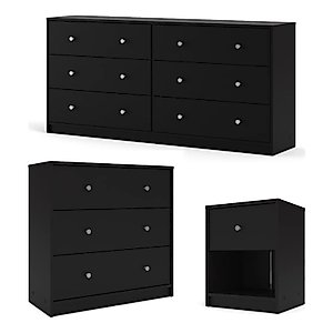 Home Square 3pc Set of Engineered Wood Black 3Drawer Chest 6Drawer Dresser & Nightstand