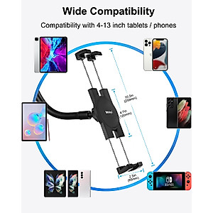 woleyi Tablet Holder for Car Dashboard Windshield [Gooseneck Long Arm] Suction Cup iPad Holder for Car, Car Tablet Mount Compatible with iPad Pro Air Mini, Galaxy Tabs, Cell Phones, 4.7-13" Devices