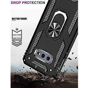 IKAZZ Galaxy S10e Case with Screen Protector,Military Grade Shockproof Cover Pass 16ft Drop Test with Magnetic Kickstand Car Mount Holder Protective Phone Case for Samsung Galaxy S10e Black