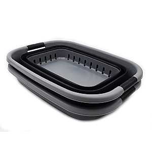 SAMMART 37L (9.77 gallon) Collapsible Plastic Laundry Basket - Foldable Pop Up Storage Container/Organizer - Portable Washing Tub - Space Saving Hamper/Basket (2, Grey/Black)