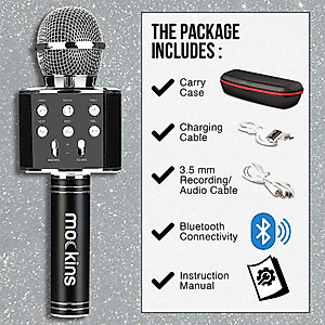 Mockins 2 Pack Black Bluetooth Karaoke Microphone for Kids with Bluetooth Speaker | Wireless Microphone Karaoke Compatible w/Android & iOS | Bluetooth Microphone Wireless | Karaoke Mic