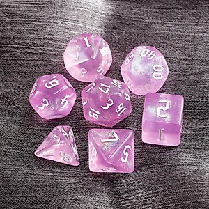 DND Dice Pink Transparent Dice with Color Changing Glitter for Dungeons and Dragons Role Playing Game,D&D,MTG,Pathfinder Dice Set with Dice Pouch(Sickle Handwriting)