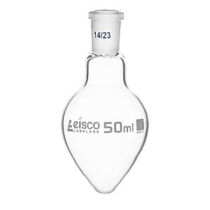 EISCO Boiling Flask, 25ml - 14/23 Interchangeable Joint - Borosilicate Glass, Pear Shape - Short Neck