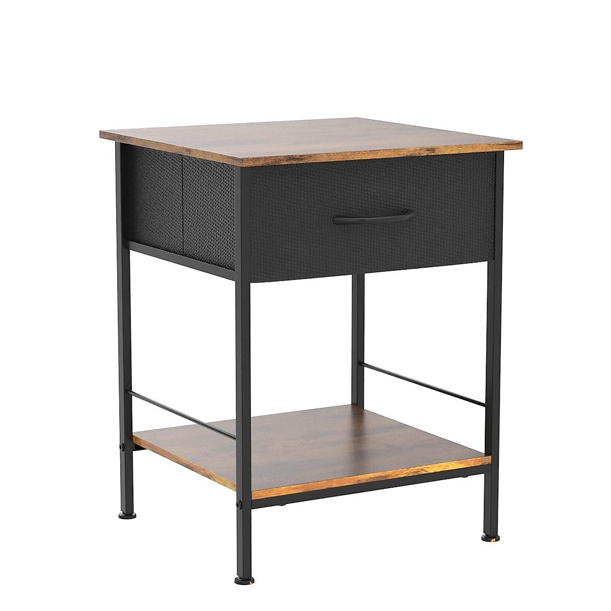 WLIVE Night Stand Set 2, Nightstands End Tables with Fabric Storage Drawer and Open Wood Shelf, Side Tables for Bedroom, Small Bedside Furniture, Dorm, Easy Assembly, Black and Rustic Brown