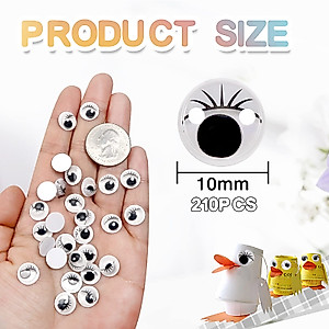 TOAOB 210pcs Black Wiggle Googly Eyes Self Adhesive with Eyelashes Round 10mm Plastic Sticker Eyes for DIY Crafts Scrapbooking Decoration
