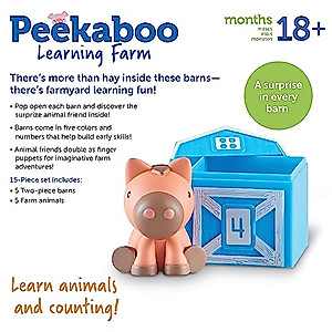 Learning Resources Peekaboo Learning Farm - 10 Pieces, Ages 18+ Months Toddler Learning Toys, Counting and Sorting Toys, Farm Animals Toys