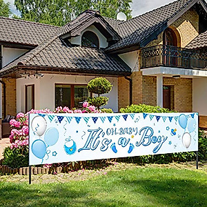 Baby Shower Decoration for Boy, Baby Shower Banner, Horizontal Large Blue Fabric It Is A Boy Sign Banner Backdrop Background Baby Shower Yard Sign Party Decoration Photo Booth for Boy, 71 x 15.7 Inch