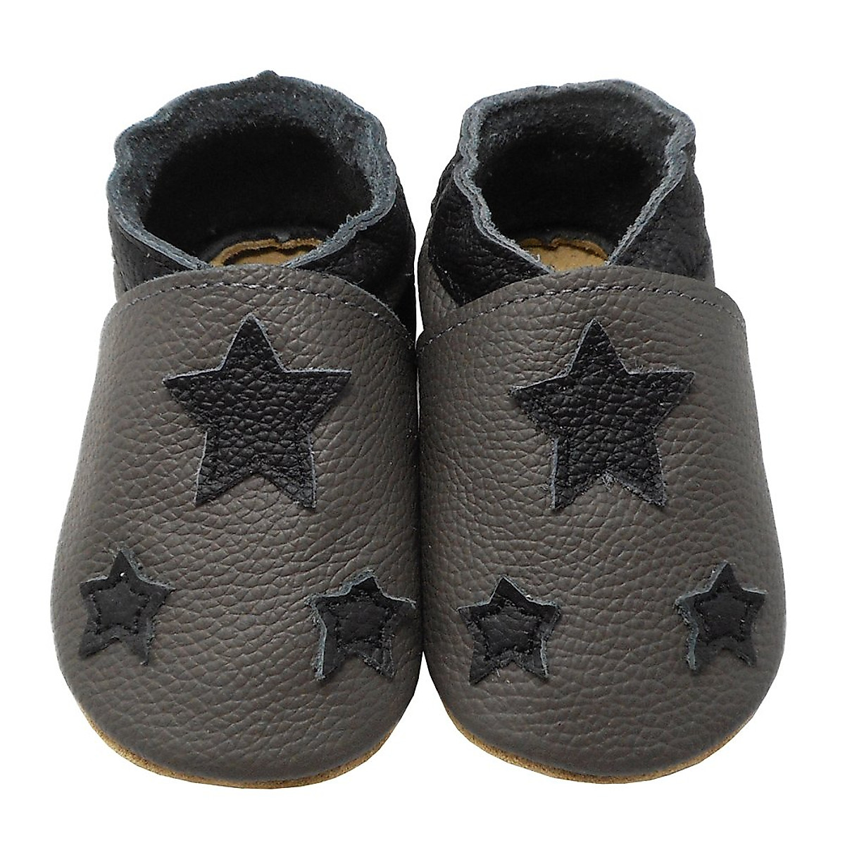 YIHAKIDS Baby Shoes Infant Toddler Soft Anti-Slip Sole Leather Moccasins Cartoon Stars Baby Slippers (6-6.5 US/6-12 Mo./5.1in, Dark Gray)