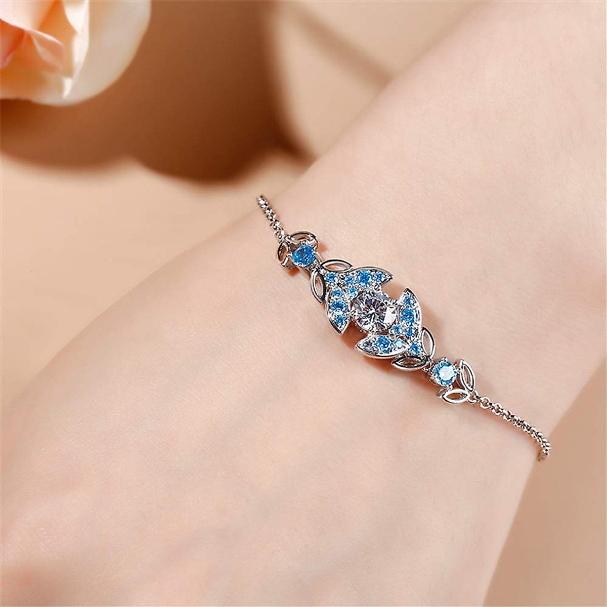 Jeulia Butterfly Round Cut Sterling Silver Bracelet for Women Teen Girls Bride Girlfriend Wife with Jewelry Box