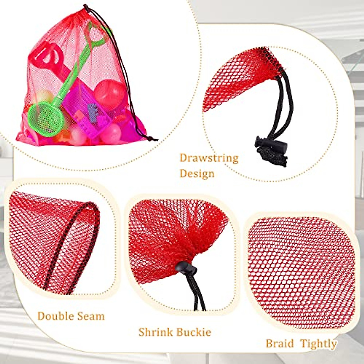 36 Pcs Mesh Laundry Drawstring Bag 13 x 15.5 Inch Mesh Equipment Bag Nylon Net Bag with Cord Lock Closure for Beach Travel Pool Toy Storage