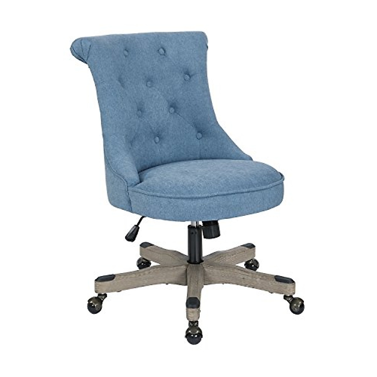 OSP Home Furnishings Hannah Tufted Office Chair with Adjustable Height and Grey Wood Base, Sky Fabric