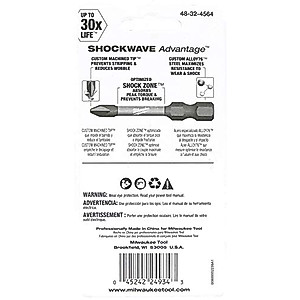 MILWAUKEE ELECTRIC TOOL 48-32-4564 Shockwave 3-1/2" Power Bit Phillips #2 5 Pack