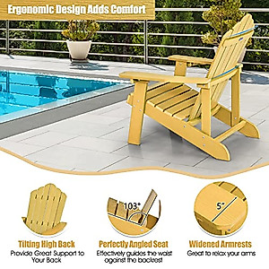 Giantex Outdoor Adirondack Chair - Oversized Patio Chairs w/Hidden Cup Holder, Realistic Wood Grain, 380 LBS Weight Capacity, Weather Resistant Firepit Chairs for Backyard, Garden (1, Yellow)