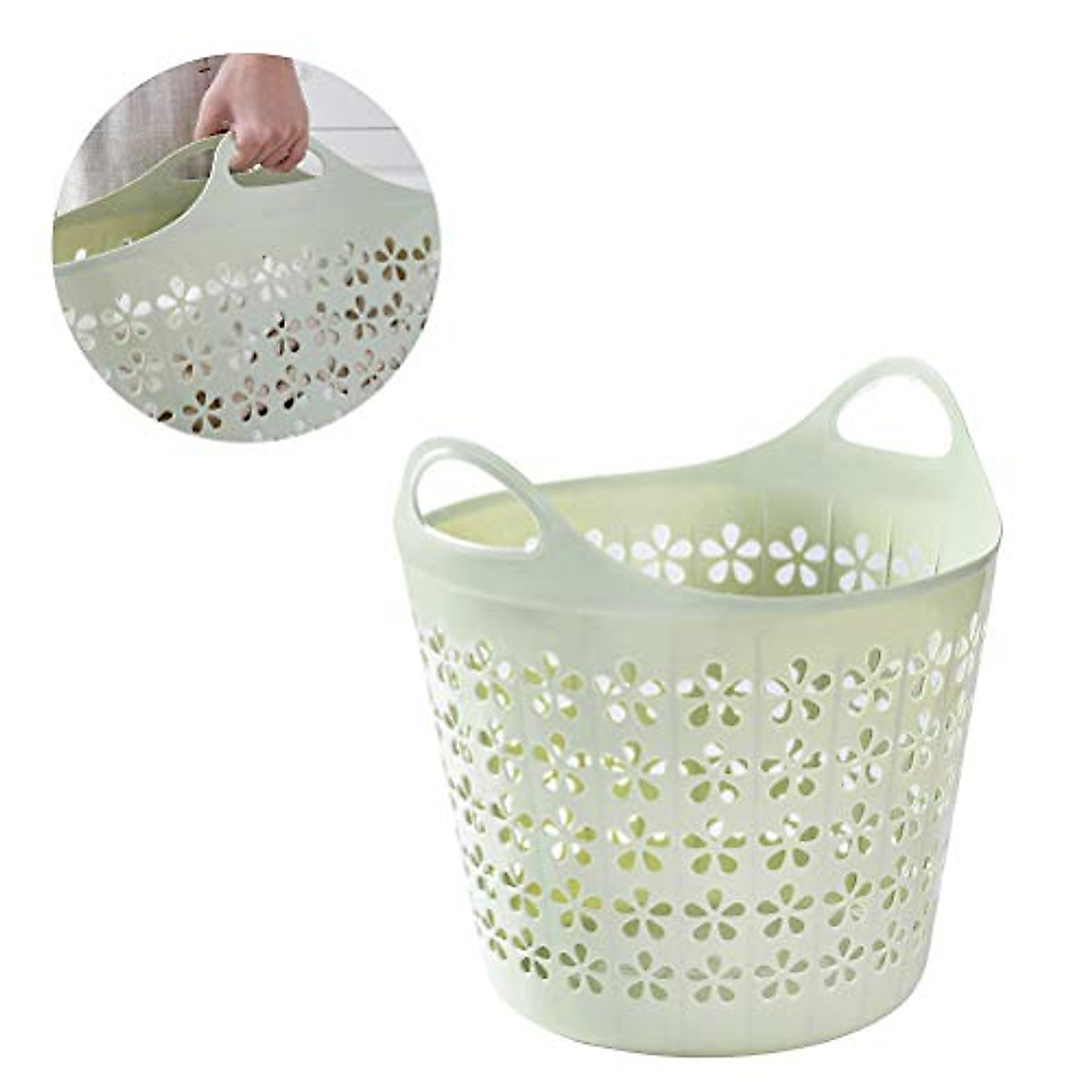 DOITOOL Laundry Baskets, Large Size Plastic Laundry Storage Basket Household Clothes Toy Laundry Basket Portable (Green)