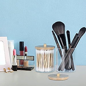 AUANIYAN 4 Pack Qtip Holder Dispenser for Cotton Ball, Round Swab Holder, Acrylic Clear Apothecary Jars for Bathroom Canister Accessories Storage Organizer