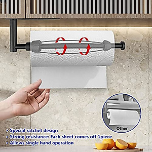 TAMHUYEO Paper Towel Holder,Adjustable Easy Tear Wall Mount Paper Towel Holder Under Cabinet with Damping,Effect for Kitchen Bathroom(Black)