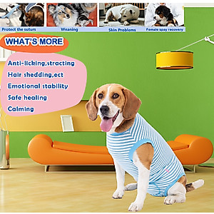Wabdhally Dog Surgery Recovery Suit,Surgical Suit for Large Female Spay,Soft Combed Cotton,Blue Striped Zipper Onesie L