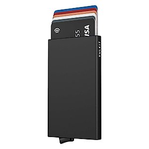 VULKIT Pop Up Wallet, Slim Minimalist Credit Card Holder For Men and Women RFID Blocking Mini Metal Case Black