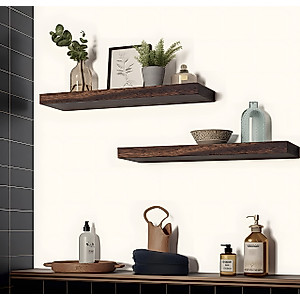 HXSWY Rustic Wood Floating Shelves for Wall Decor Farmhouse Wooden Wall Shelf for Bathroom Kitchen Bedroom Living Room Set of 6 Brown