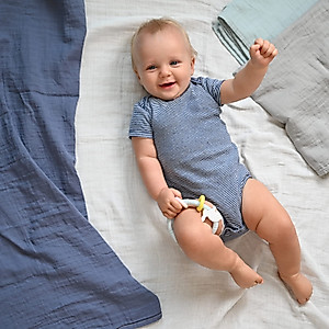 POMISO Muslin Swaddle Blankets, Baby Swaddle Blanket, Large 47 x 47 inches Muslin Baby Blanket wrap for Baby Boys and Girls, 4 Pack, Solid Color, Grey Blue White Green