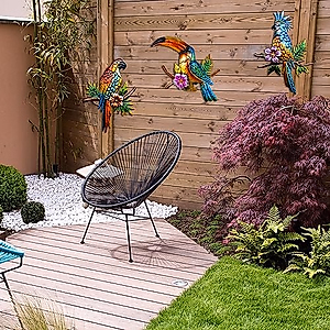 J-Fly Metal Parrot Wall Decor Tropical Outdoor Wall Decor Parrot Outdoor Metal Wall Art Metal Bird Wall Decor Outdoor Toucans Decor Patio Wall Fence Garden Home Kitchen Decor 11 Inch