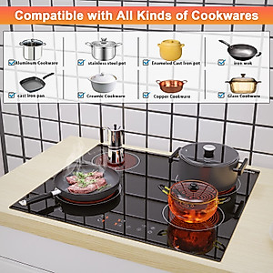 Karinear Drop-in 4 Burner Electric Cooktop 24 Inch Electric Radiant Cooktop, Electric Stove Top with Residual Heat Indicator, Child Safety Lock, Timer, 220-240V, 6000W, Hard Wire(No Plug)