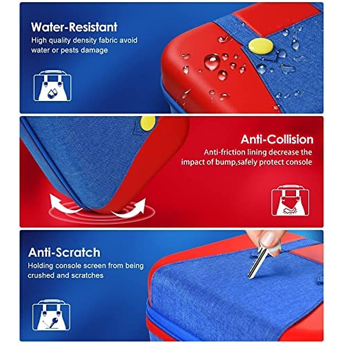 iVoler Carrying Storage Case for Nintendo Switch/Switch OLED Model,Portable Travel All Protective Hard Messenger Bag Soft Lining 18 Games for Switch Console Pro Controller & Accessories Red+Blue