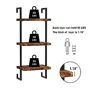 FUSUNBAO Floating Shelves, Wall Shelves for Living Room,Bathroom,Kitchen,Bedroom,3-Tier Shelves for Books/Storage/Wall Decor with 50lbs Capacity(Antique Brown 16inch)
