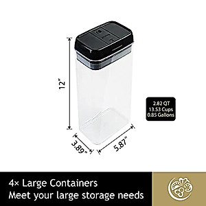 Extra Large Airtight Food Storage Container with Lids Updated BPA-Free Clear Plastic Kitchen Organization Pantry Organization and Storage for Spaghetti, Cereal & Flour Pasta Containers 4 PCS 2.82QT