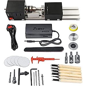 BACHIN Mini Lathe Beads Polisher Machine DIY CNC Machining for Table Woodworking Wood DIY Tool Lathe Standard Set DC 12V-24V 96W